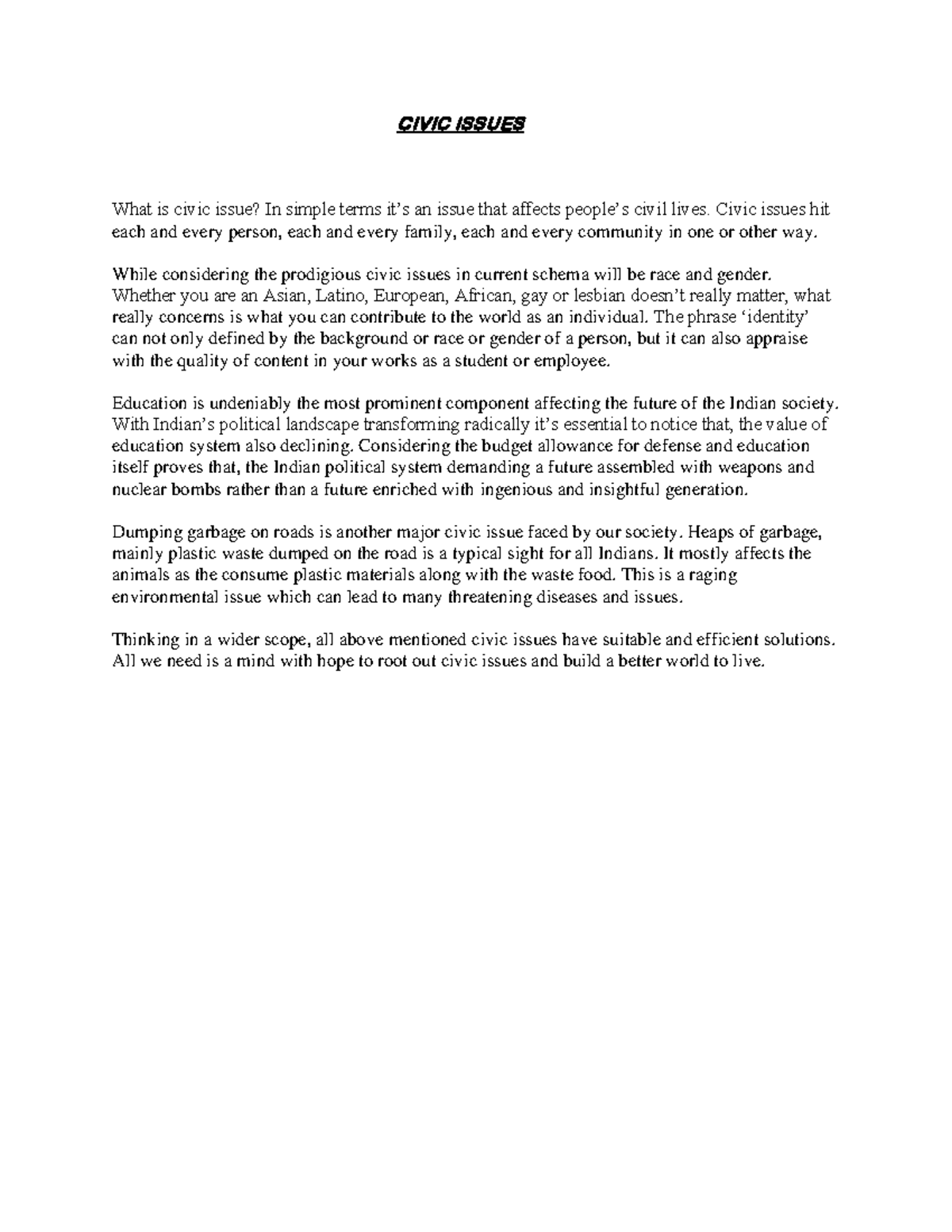 Civic Issues: Exploring Their Impact on Society and Solutions - Studocu