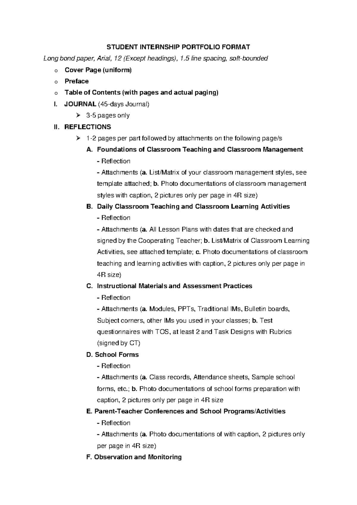 ST-1 Student Internship Portfolio Format Guidelines and Requirements ...