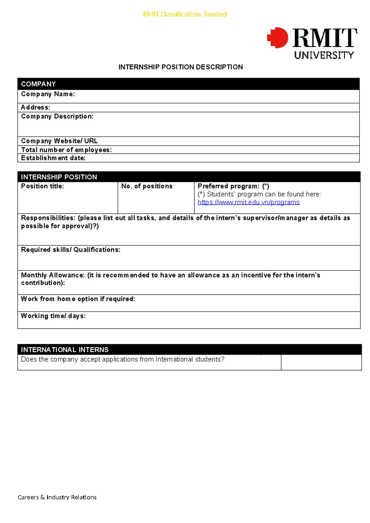 Update Position Description Template - RMIT Classification: Trusted ...
