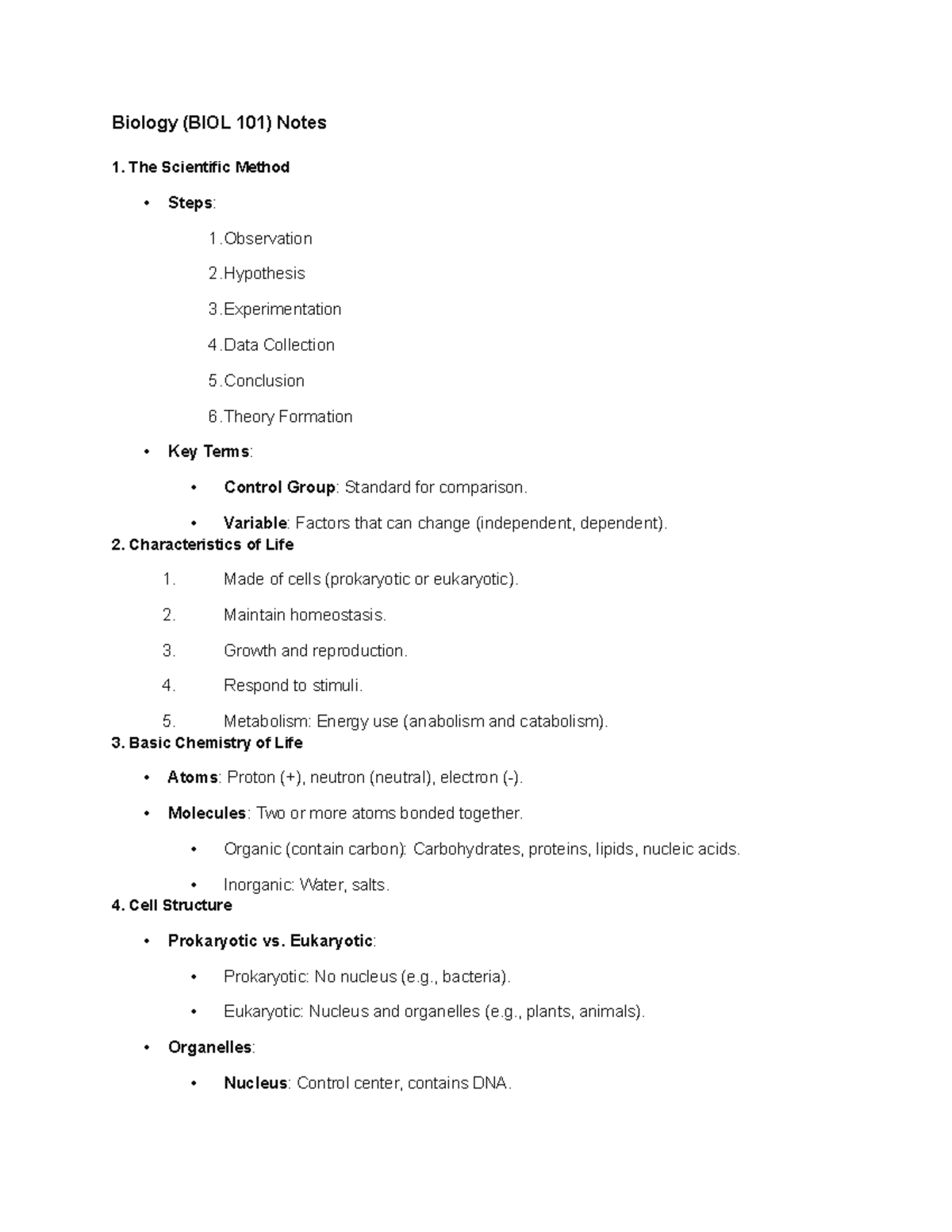 Bio 106 - Essential Notes for Introductory Biology (BIOL 101) - Studocu