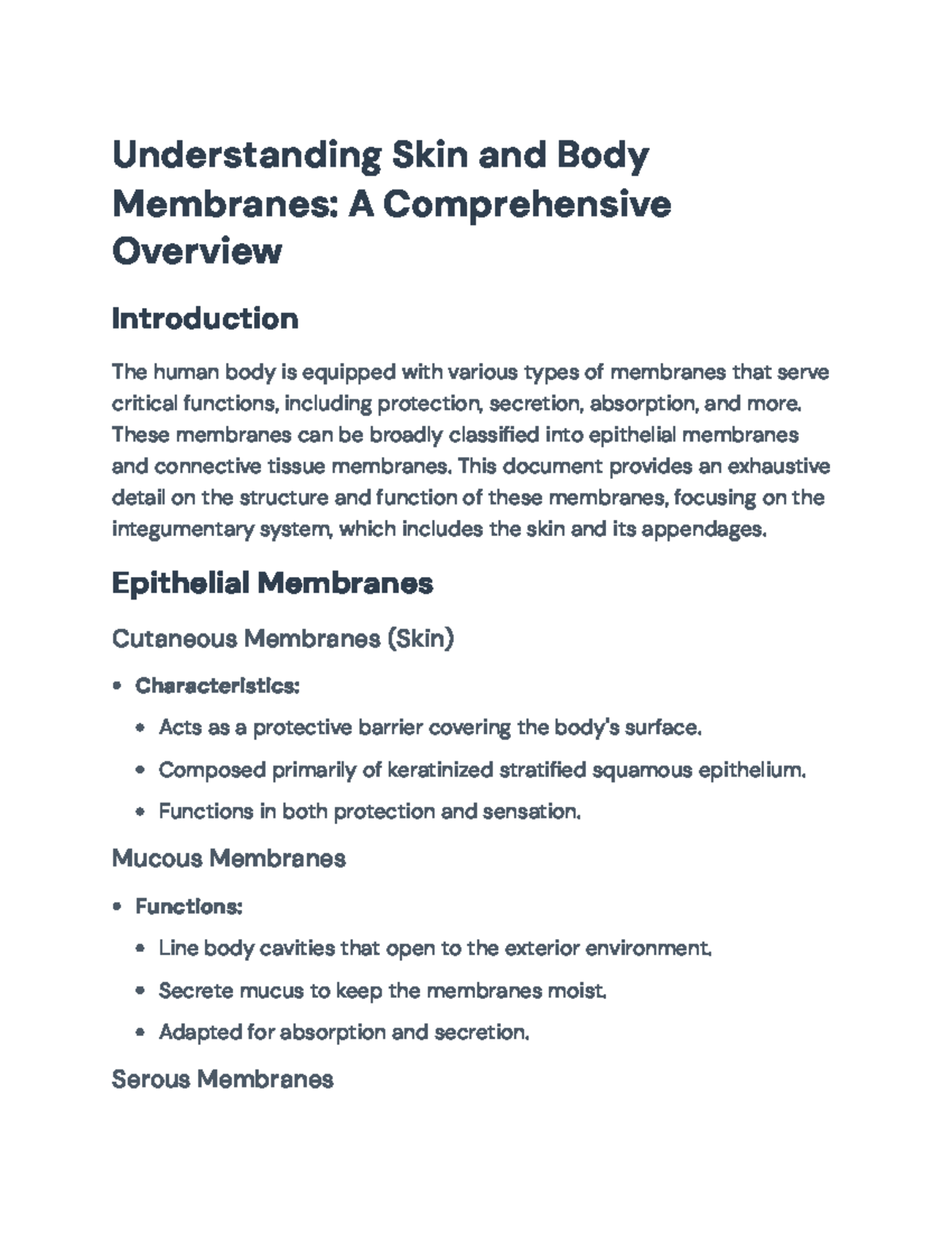 Understanding Skin & Body Membranes: Functions & Structures Overview ...
