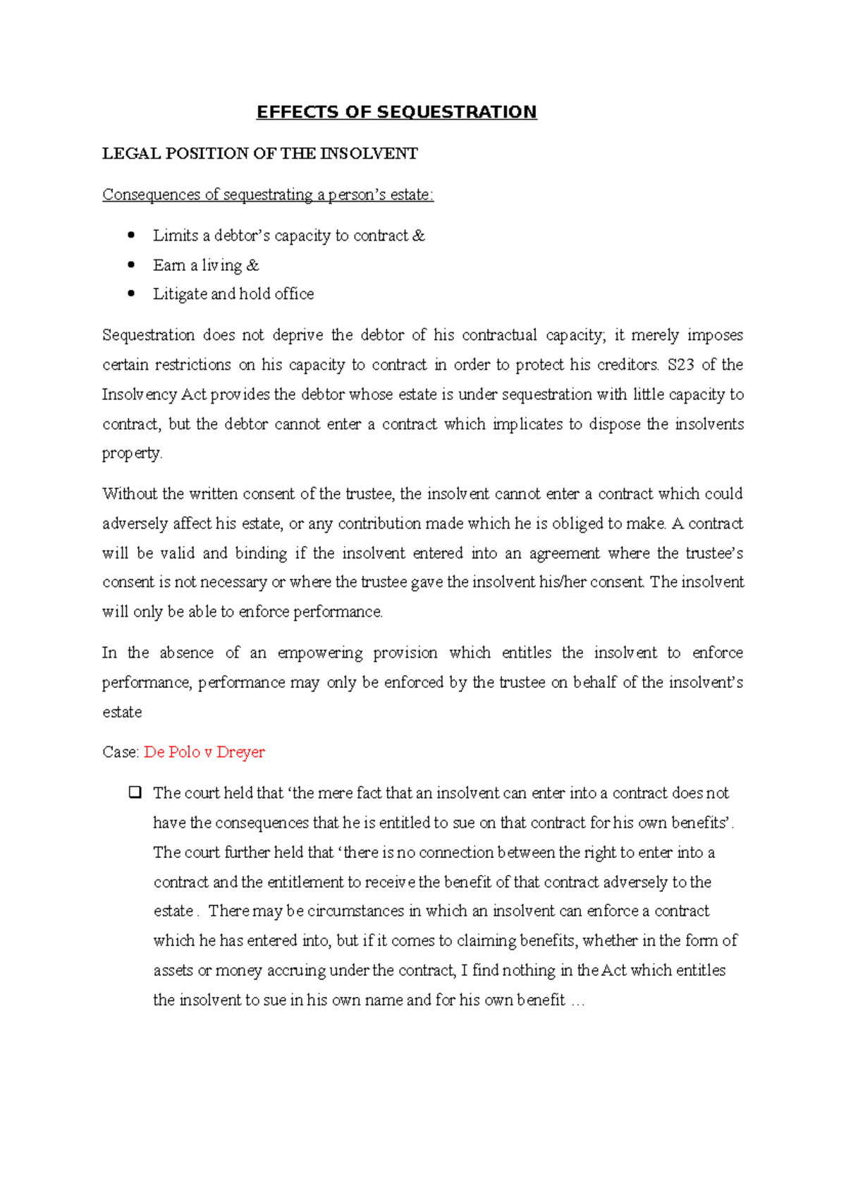 Effects of Sequestration - EFFECTS OF SEQUESTRATION LEGAL POSITION OF ...