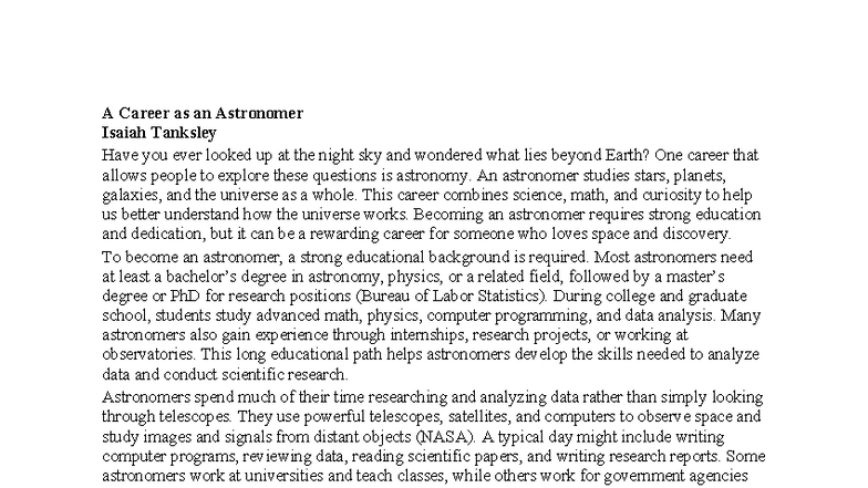 Astronomy Career Insights: Exploring the Role of an Astronomer - Studocu
