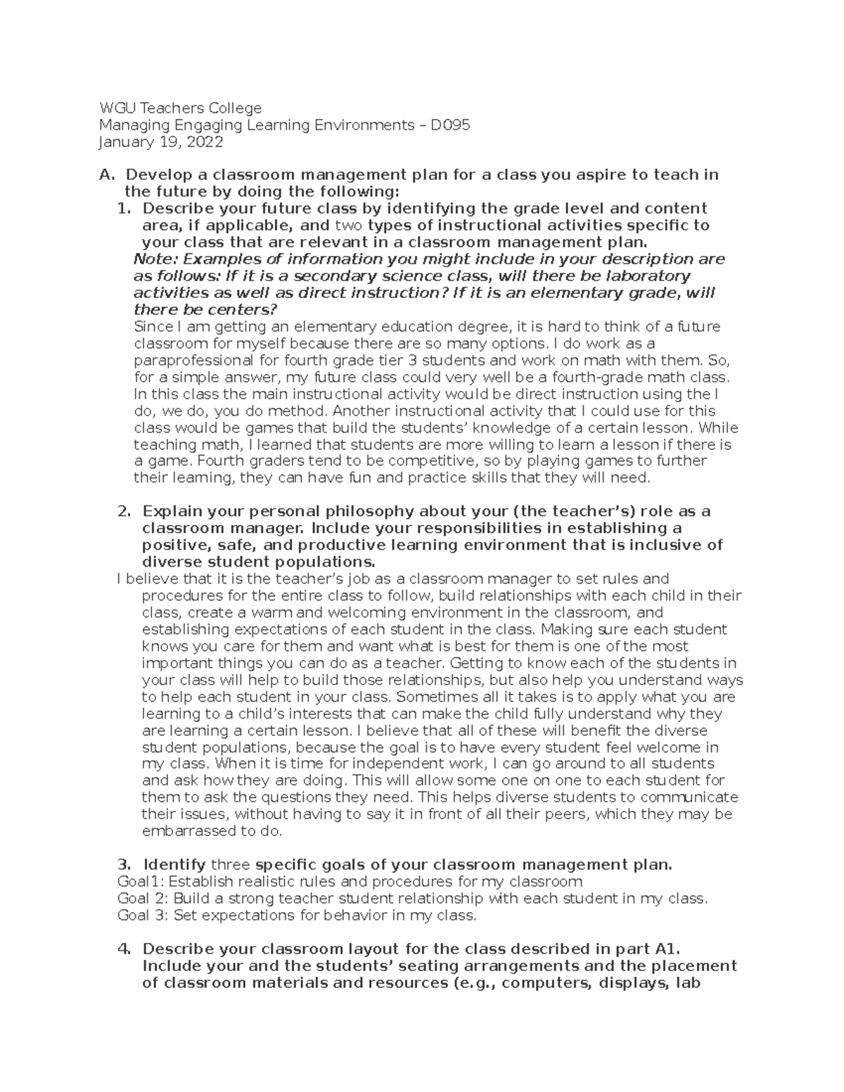 MELE Task 1 - PASSED - WGU Teachers College Managing Engaging Learning ...