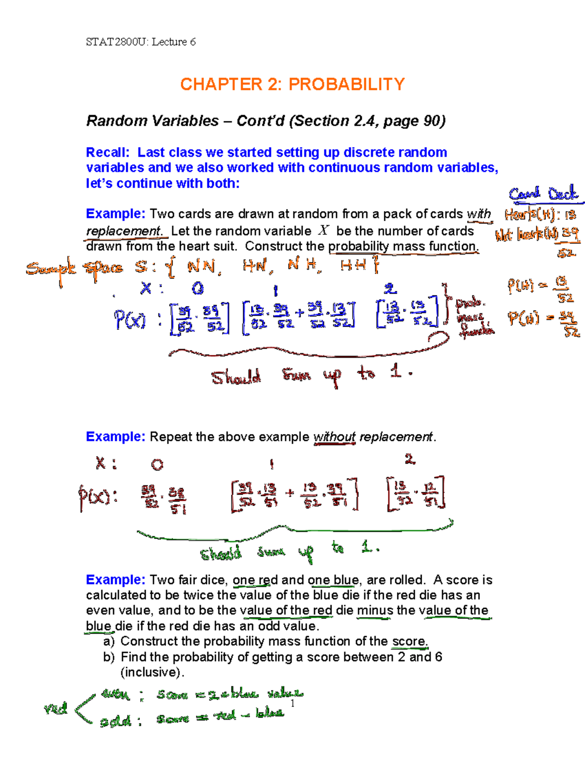 STAT2800U: Lecture 6 - Random Variables & Binomial Distribution (Ch. 2. ...