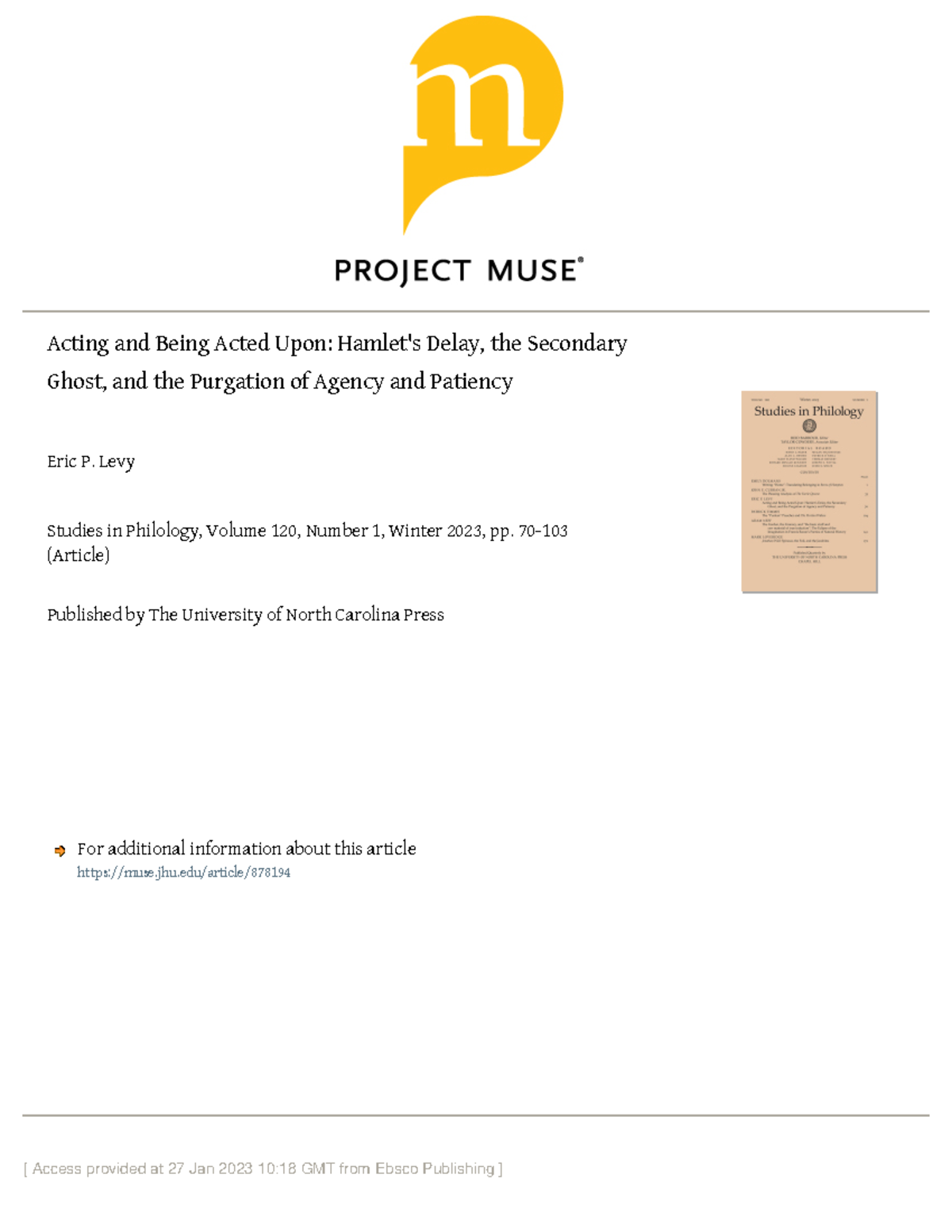 Hamlet's Delay and Agency: Understanding Patiency and Action - Acting ...