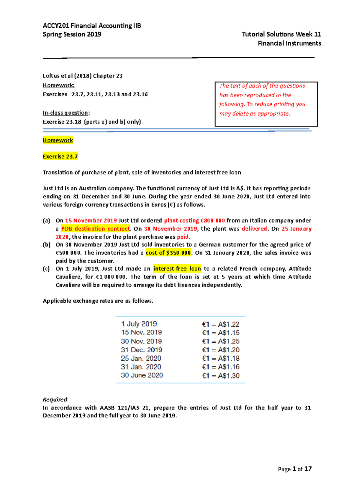 W11 tutorial solutions Foreign currency transactions - Spring Session ...