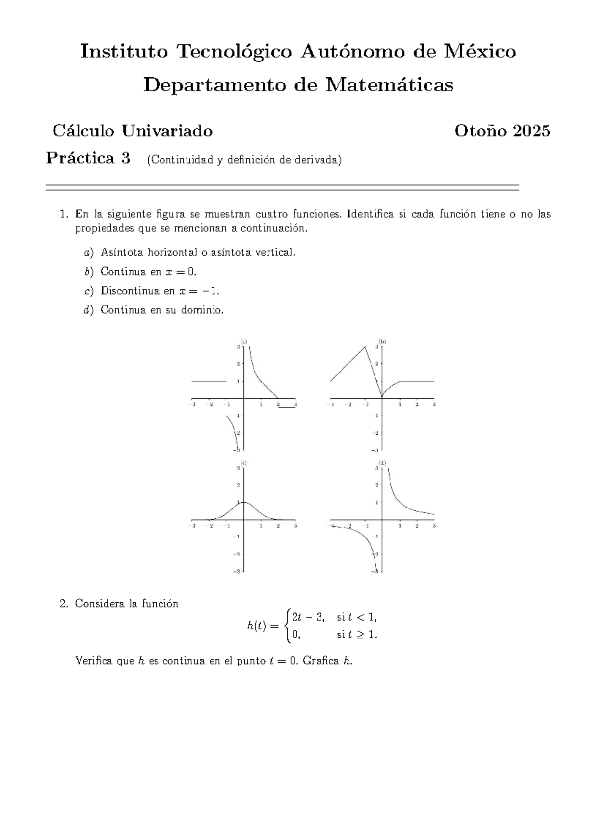 Práctica 3 - Ejercicios de Continuidad y Derivadas 2025 - Studocu
