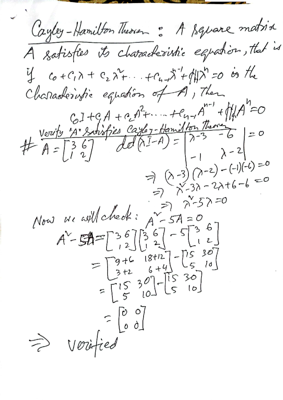 Cayley Hamilton Theorem - Theoren : A square matrix A satisfies its ...