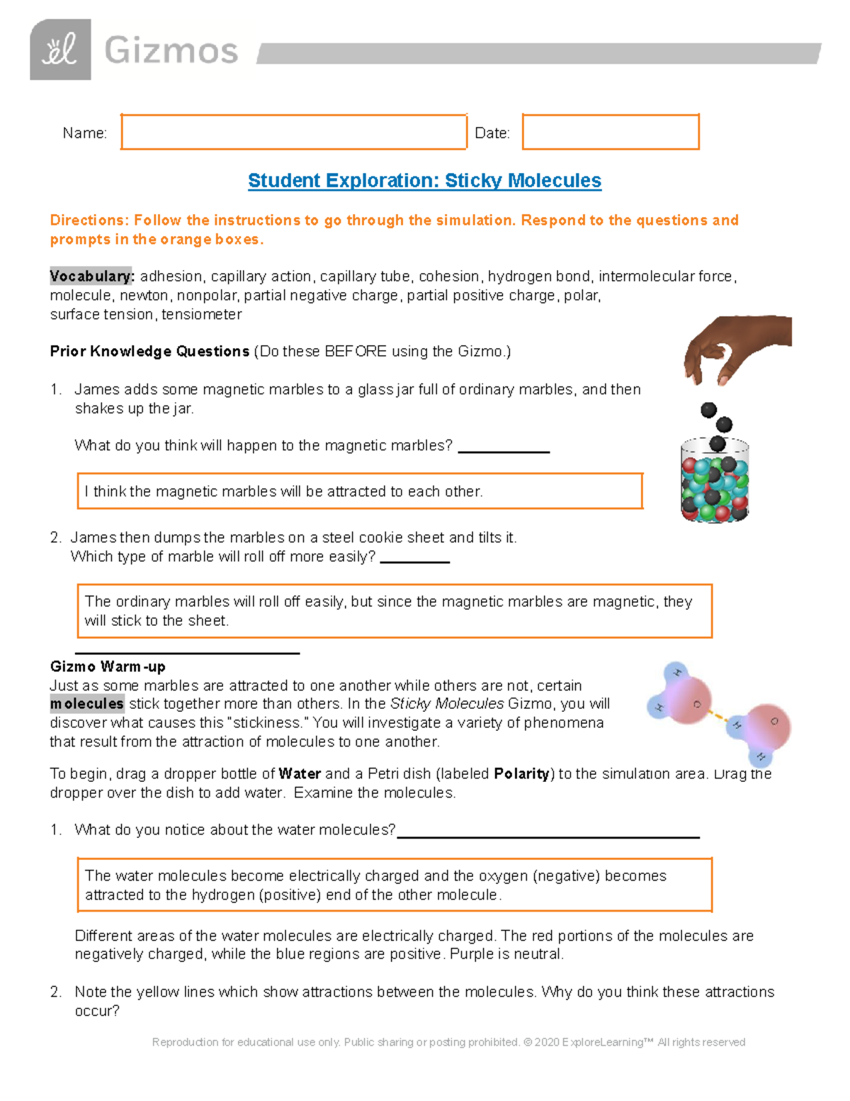 Sticky Molecules- Gizmos Answers - Phys 4602 - Carleton - Studocu