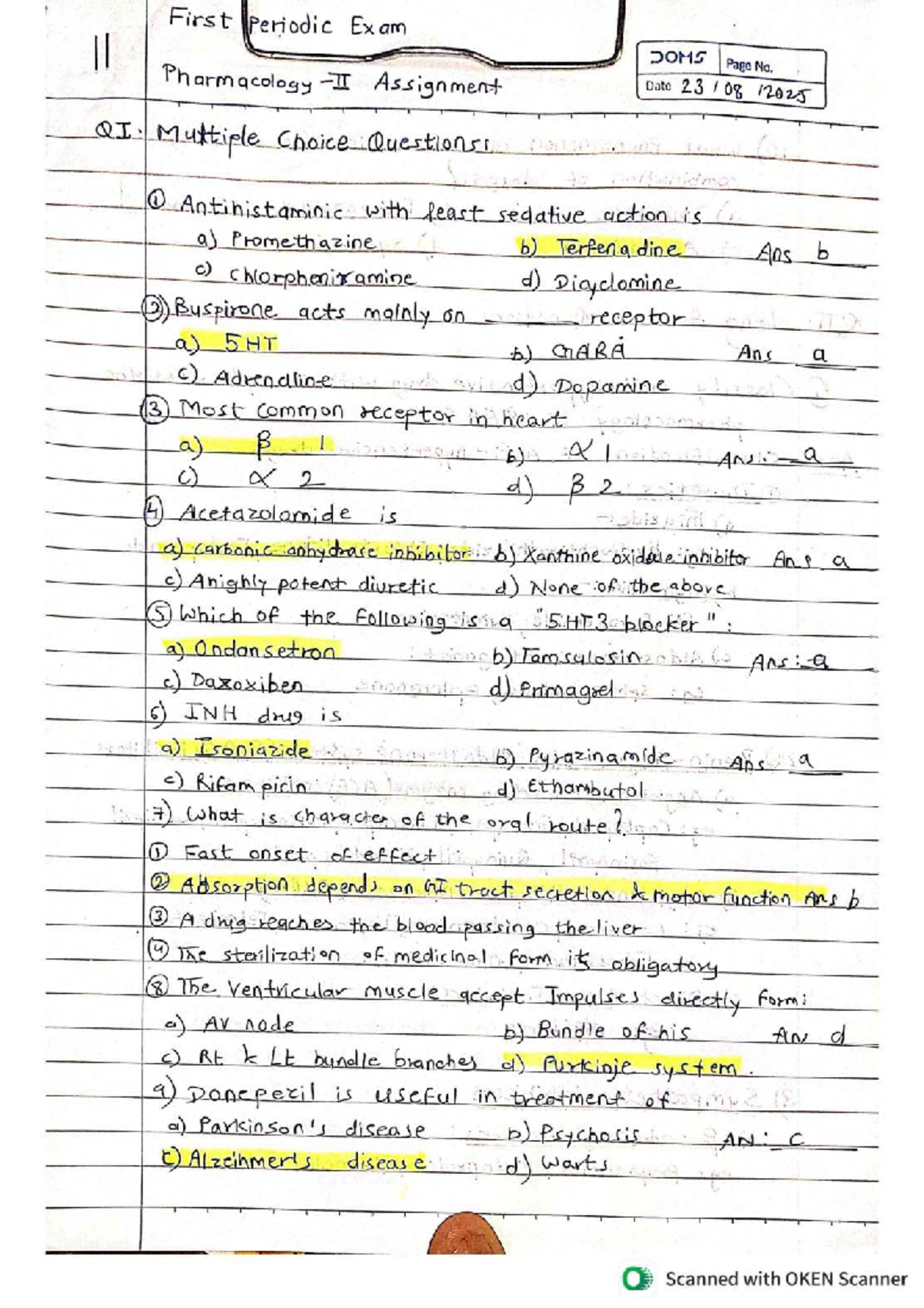 Pharmacology 2: First Periodic Exam MCQs & Long Answer Questions - Studocu