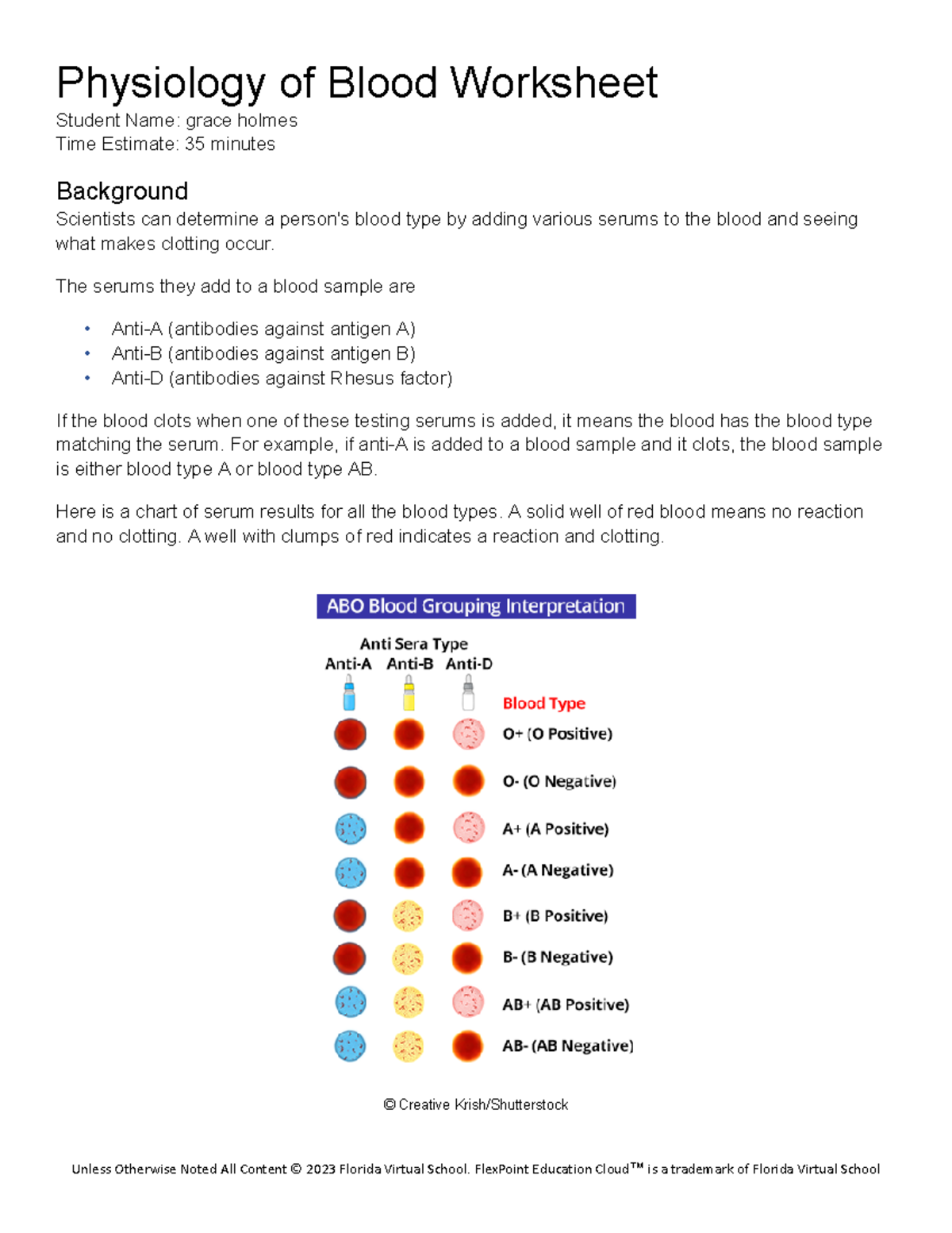 4.02 Physiology of Blood Worksheet: Analyzing Blood Types and Reactions ...
