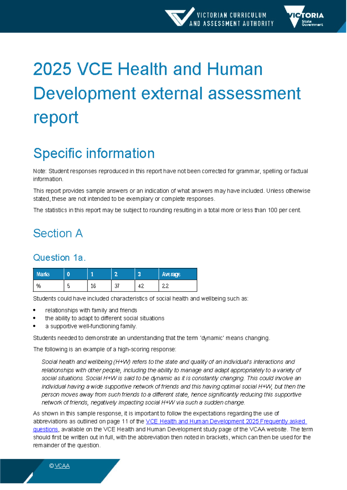 2025 VCE Health and Human Development External Assessment Report - Studocu