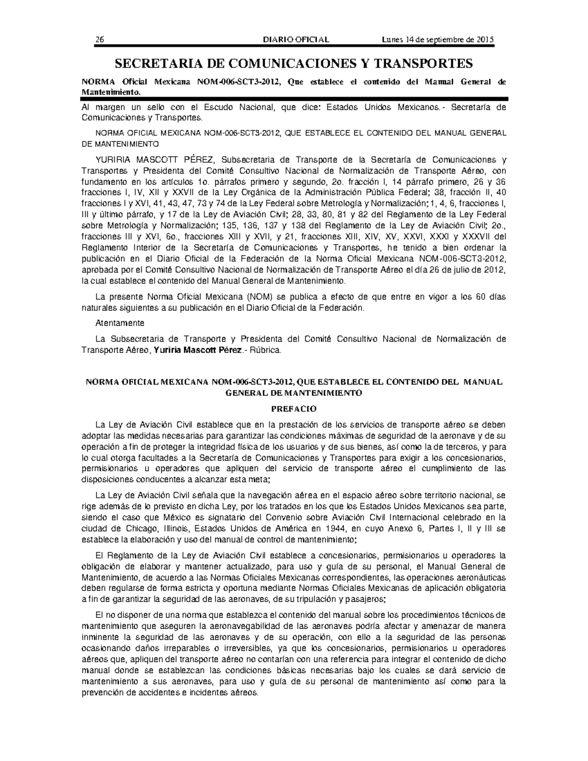 NOM 006 SCT3 2012: Contenido del Manual General de Mantenimiento - Studocu