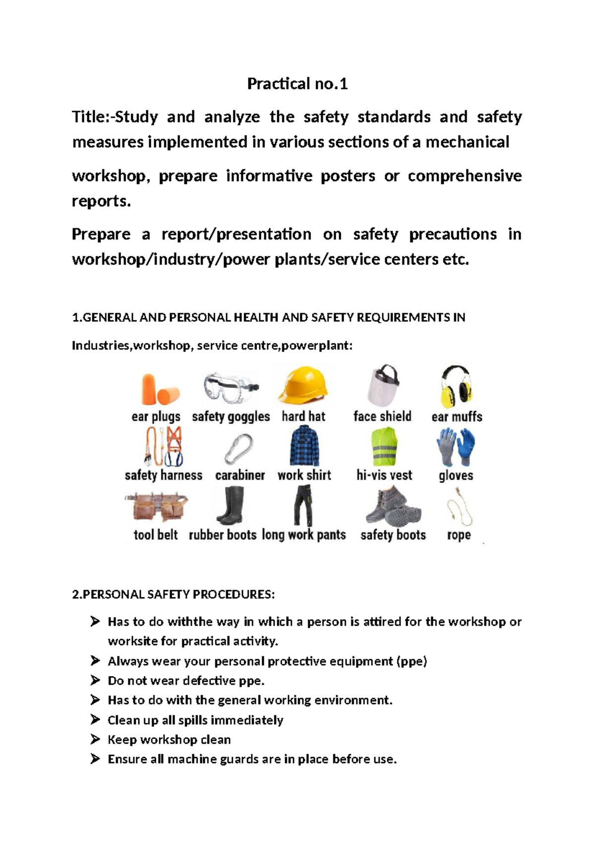Workshop Practical 1: Safety Standards & Measures in Mechanical ...