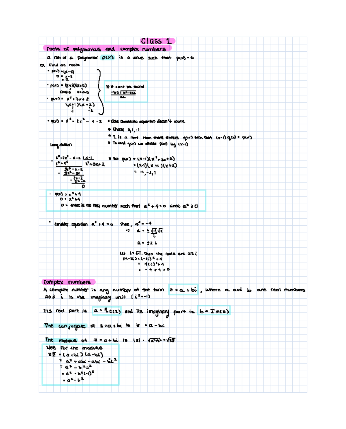 MATH 101: Roots of Polynomials & Complex Numbers - Class Notes (Lessons ...