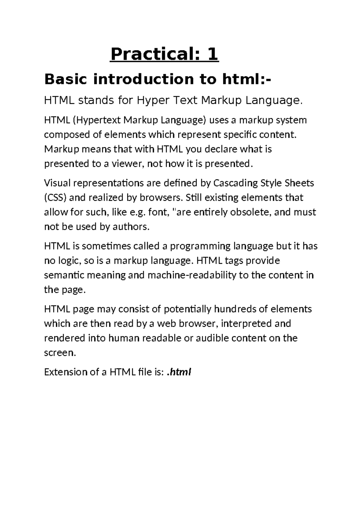 HTML Class Notes - Practical: 1 Basic introduction to html:- HTML ...