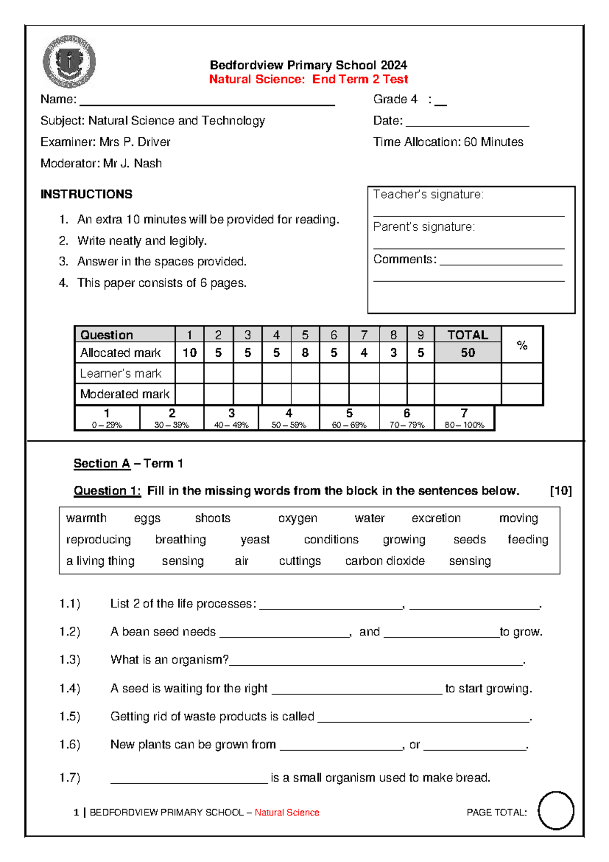 Grade 4 NS 2024 Mid-Year Test: Term 1 & 2 Overview - Studocu