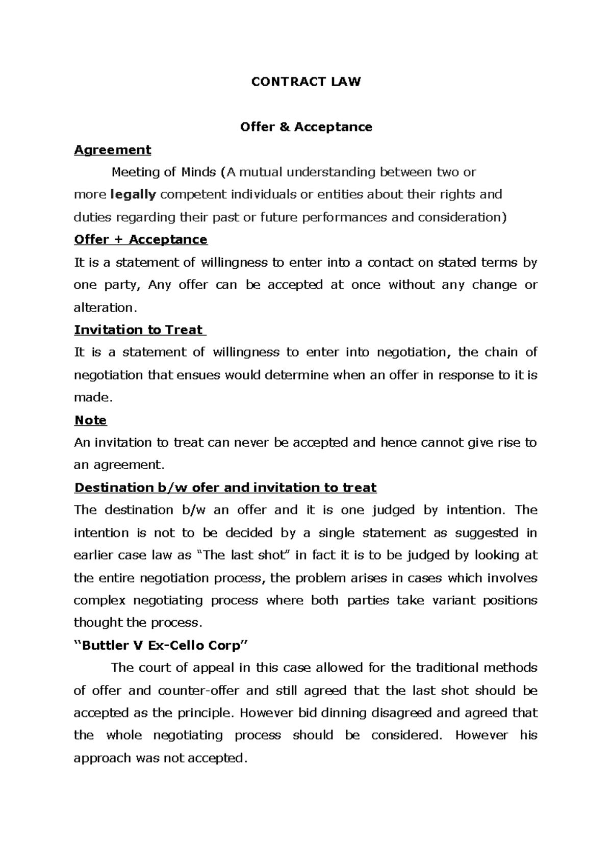 Contract Law Notes: Key Topics and Concepts Overview - Studocu