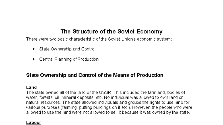 SOV 101: The Structure of the Soviet Economy Explained - Studocu