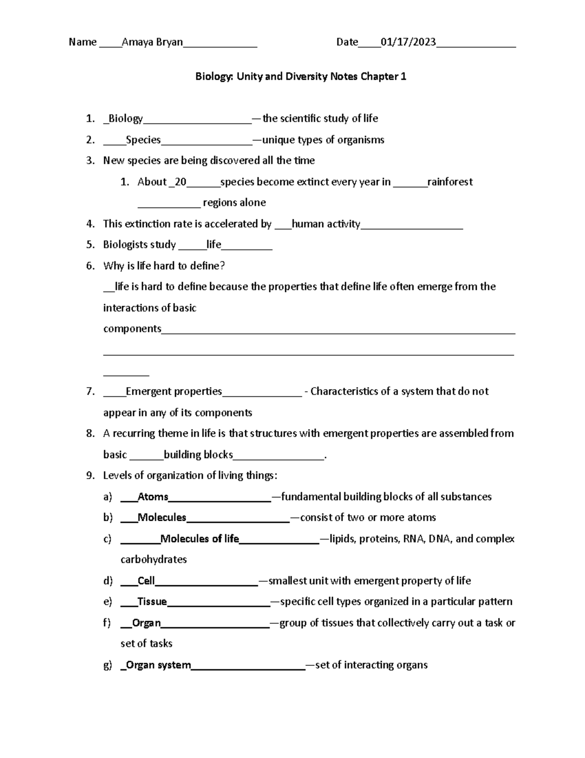 Biology 101: Chapter 1 - Introduction to Life and Diversity Notes - Studocu
