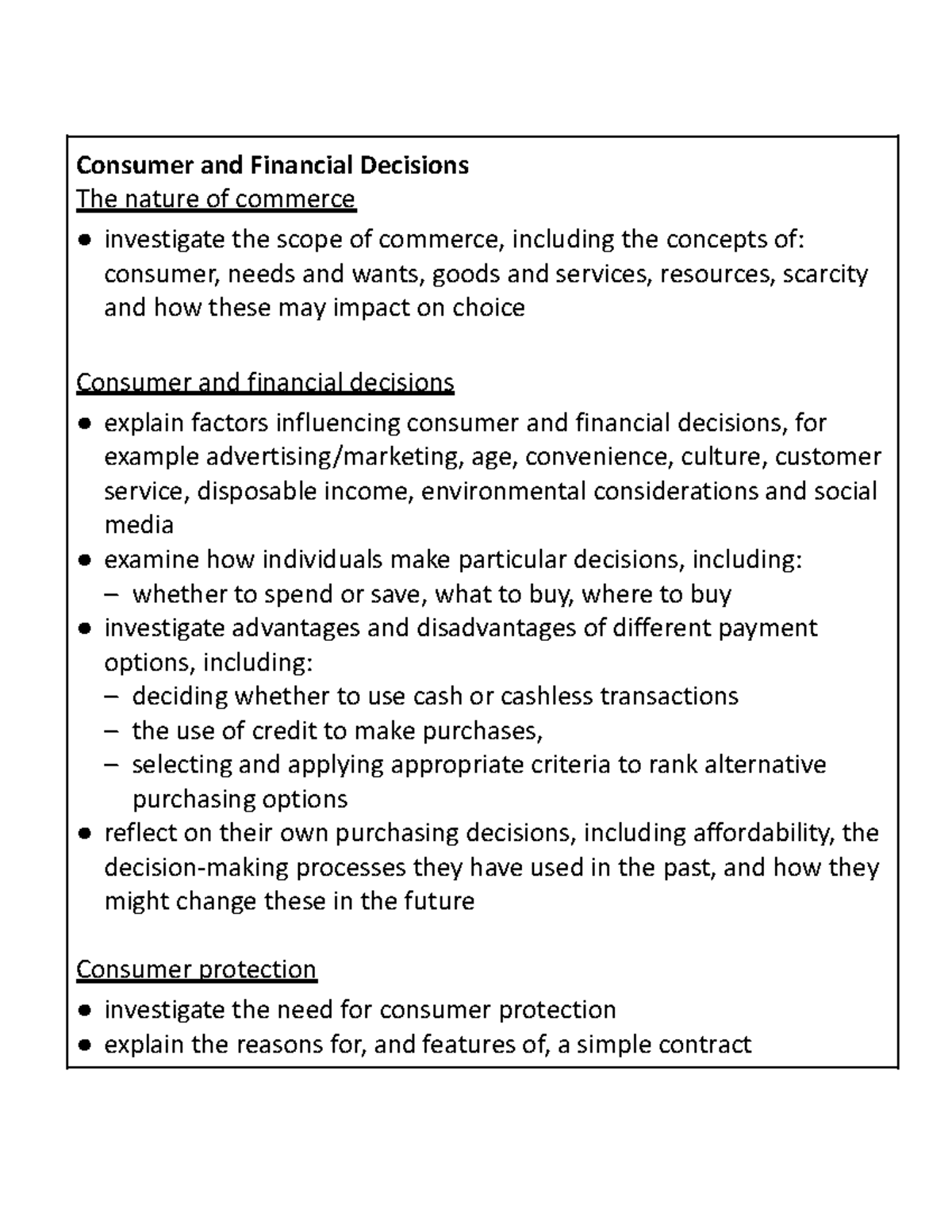 Consumer and Financial Decisions- Year 9 Commerce - Consumer and ...