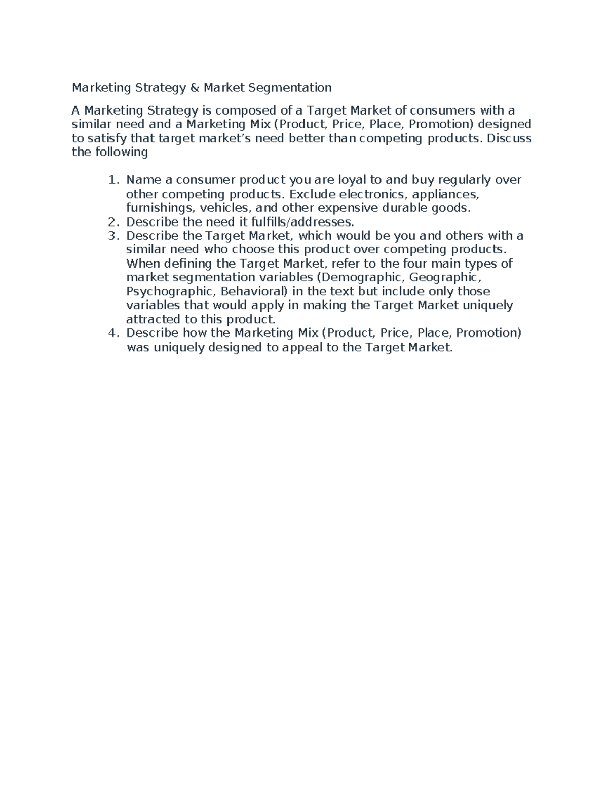 Marketing Strategy: Market Segmentation Guide (MKT 101) - Studocu