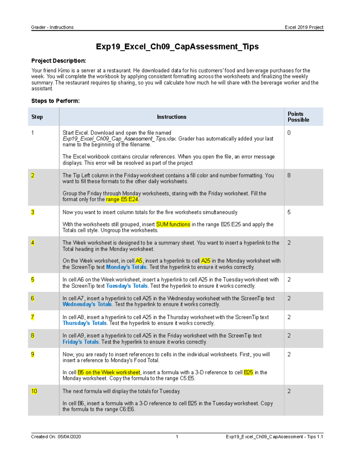 Exp19 Excel Ch09 Cap Assessment Tips Instructions - Grader ...