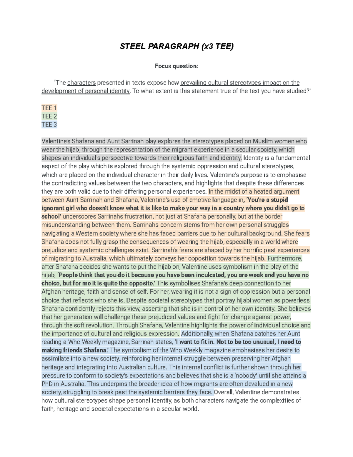 Steel Paragraph on Characterisation individual and shared identity ...