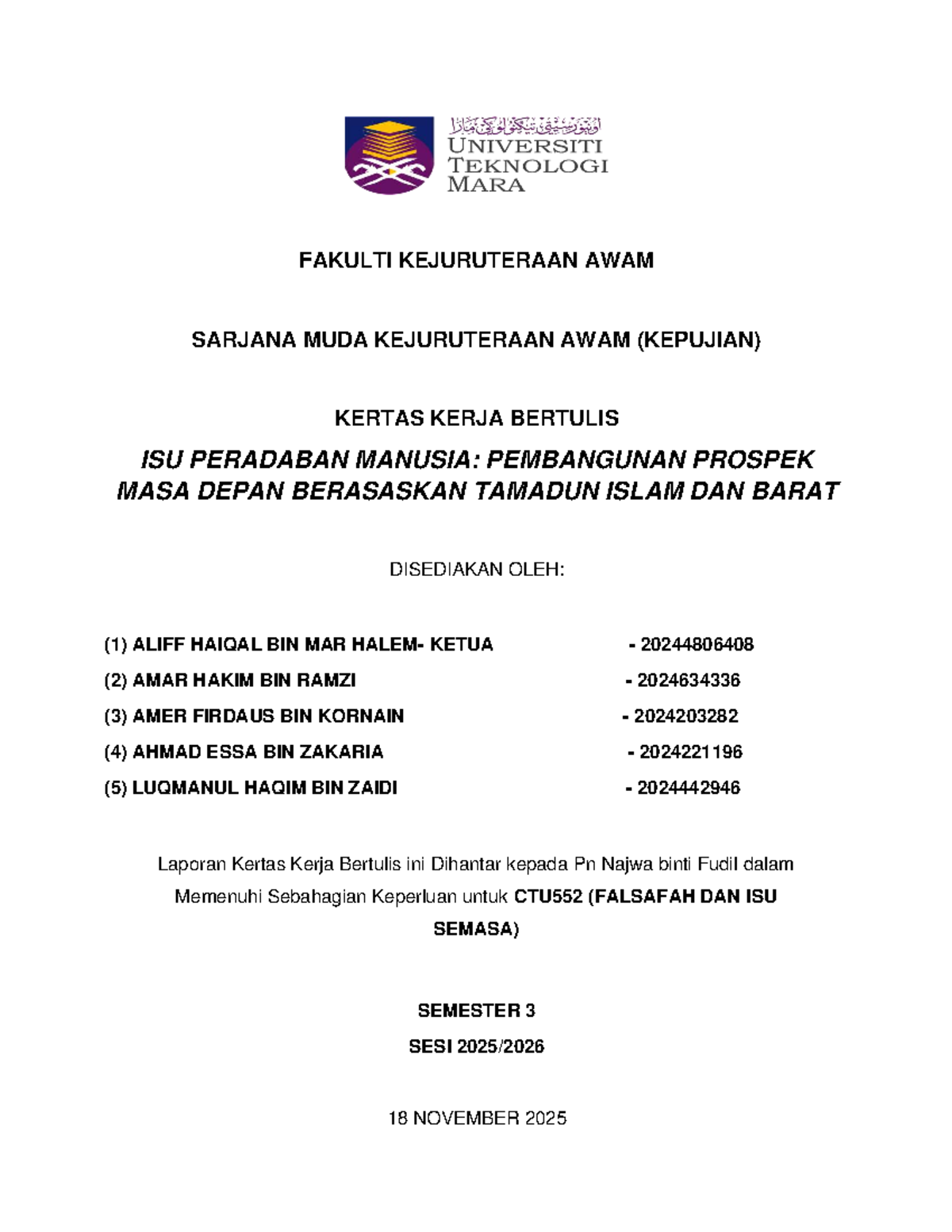 CTU552 Kertas Kerja: Pembangunan Peradaban Islam & Barat - Studocu