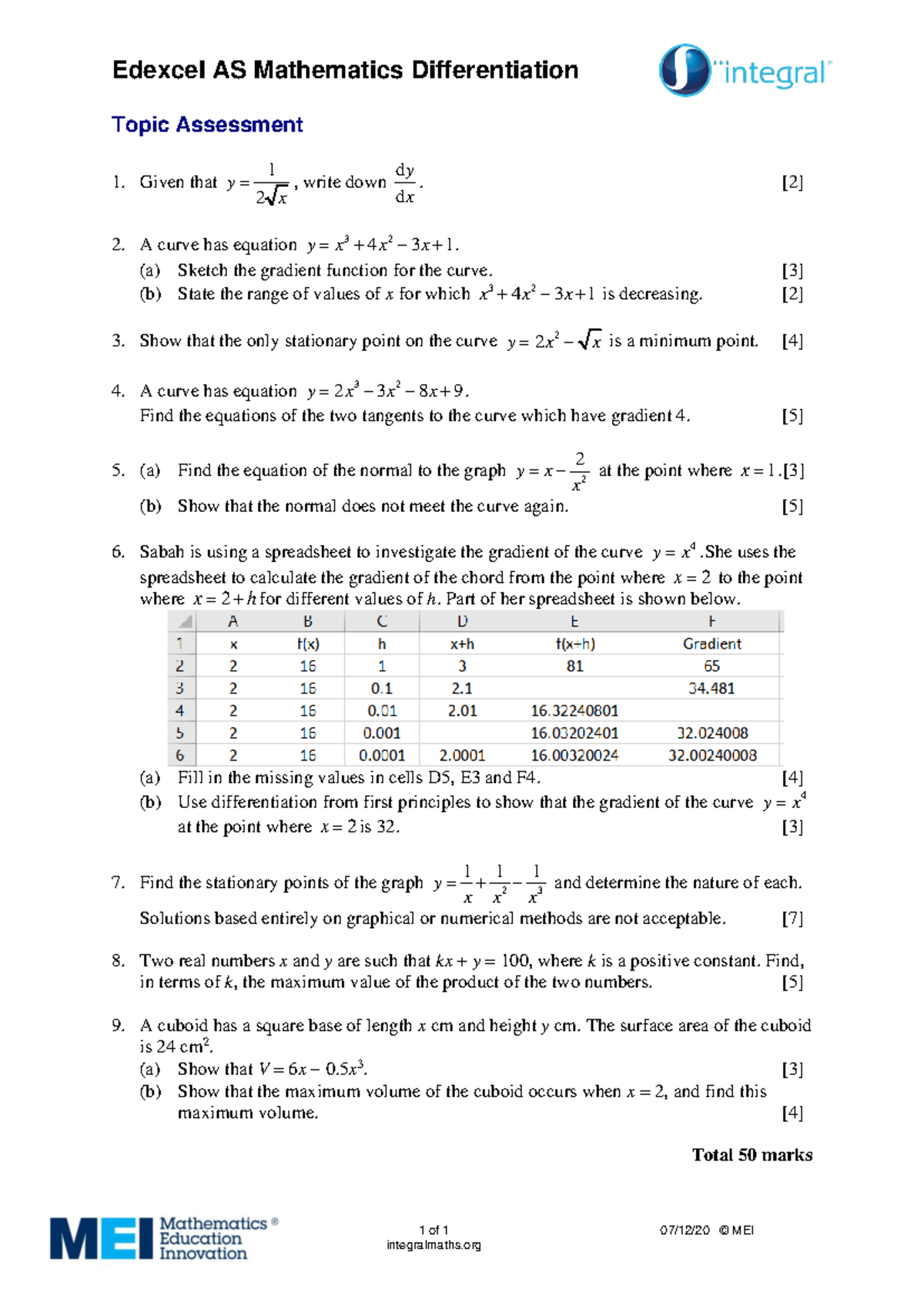 Y12C Differentiation End of Topic Test Assessment - Studocu