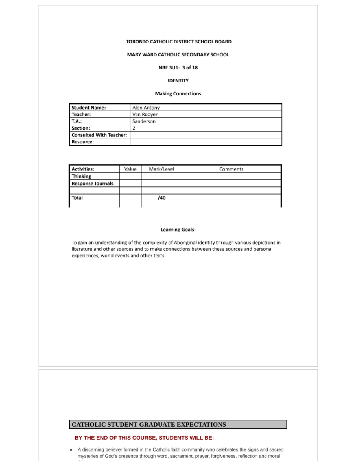 NBE 3U1 Unit 3: Making Connections - Understanding Aboriginal Identity ...