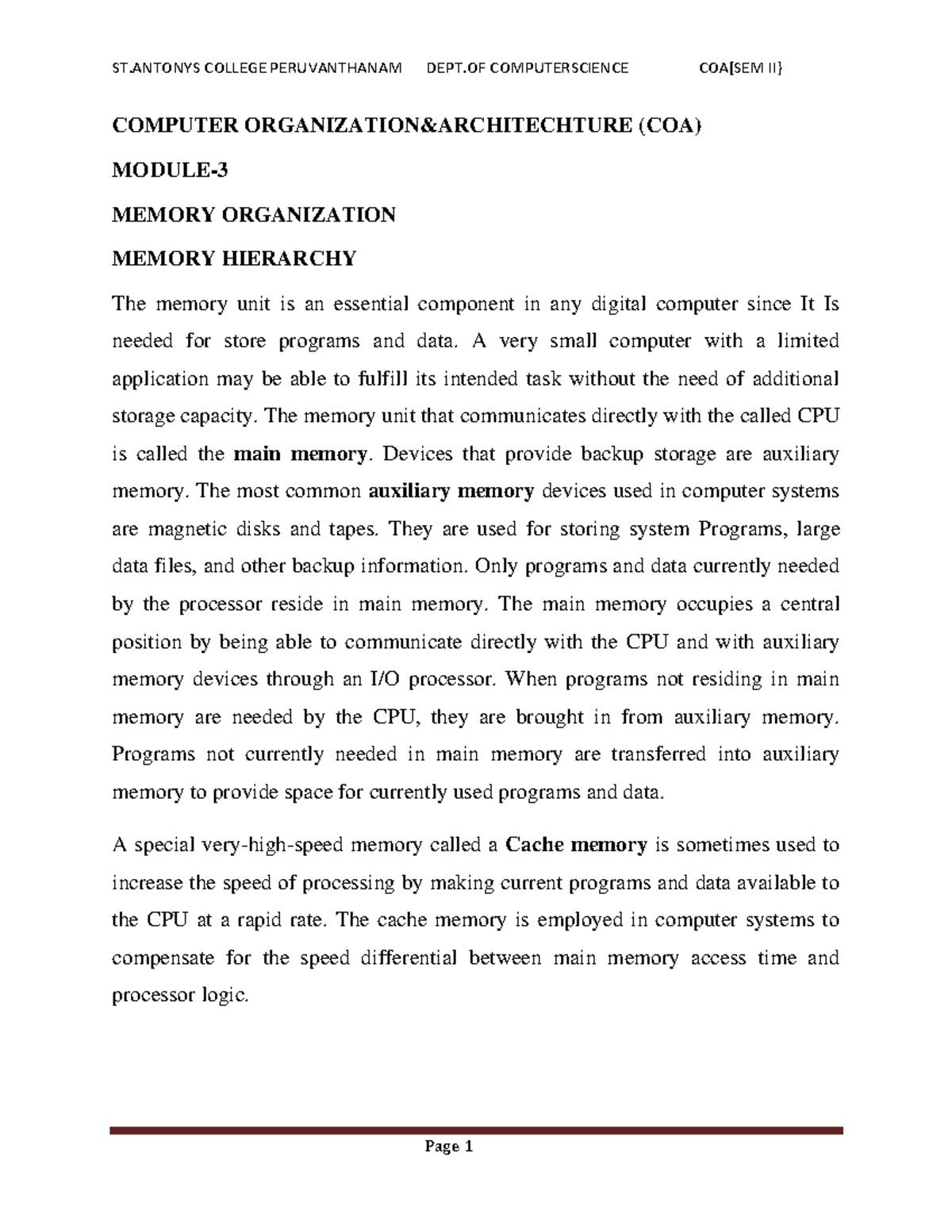 COMPUTER AIDED OPTIIMIZATION TECHNIQUES - COMPUTER ORGANIZATION&ARCHITECHTURE (COA) MODULE- 3 ...