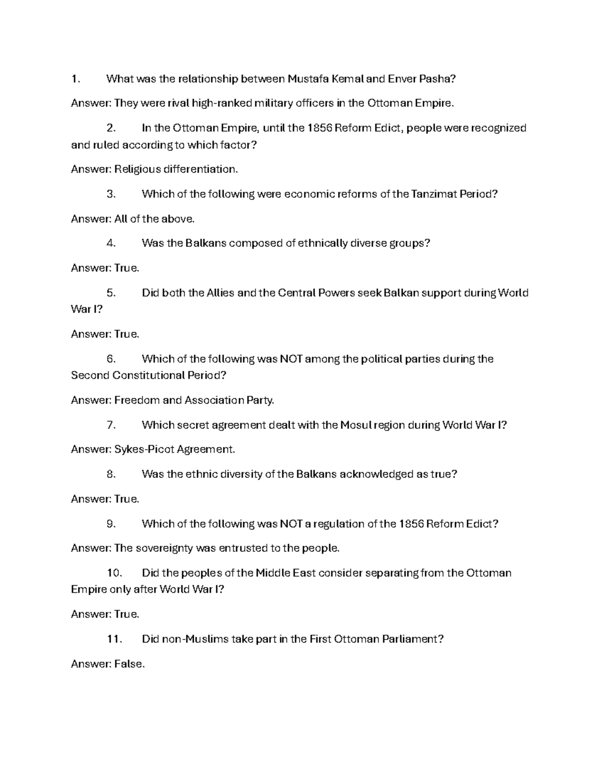 HST Final Exam Study Guide: Key Questions & Answers on Ottoman Empire ...