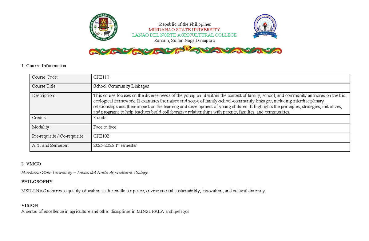 CPE110 - School Community Linkages Course Overview and Learning ...