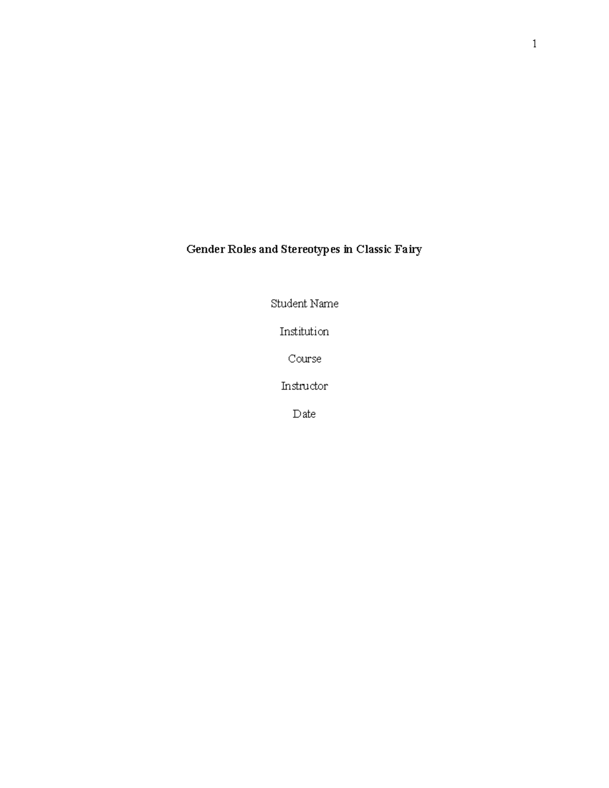 ENG 101: Gender Roles & Stereotypes in Classic Fairy Tales Analysis ...