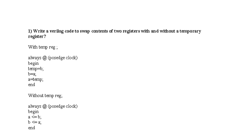 Verilog Code Examples for Register Operations and Logic Design - Studocu