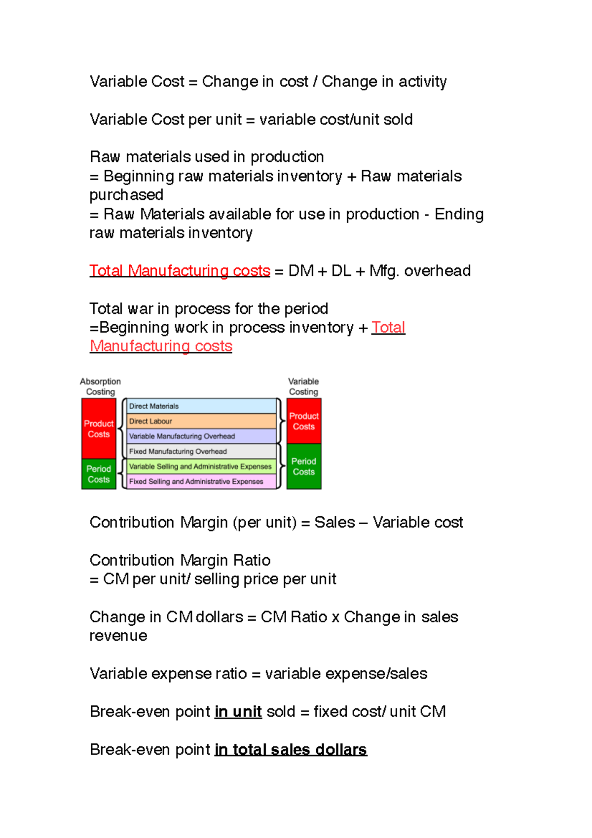 2341公式 - Midterm Study Guide on Variable Cost Analysis - Studocu