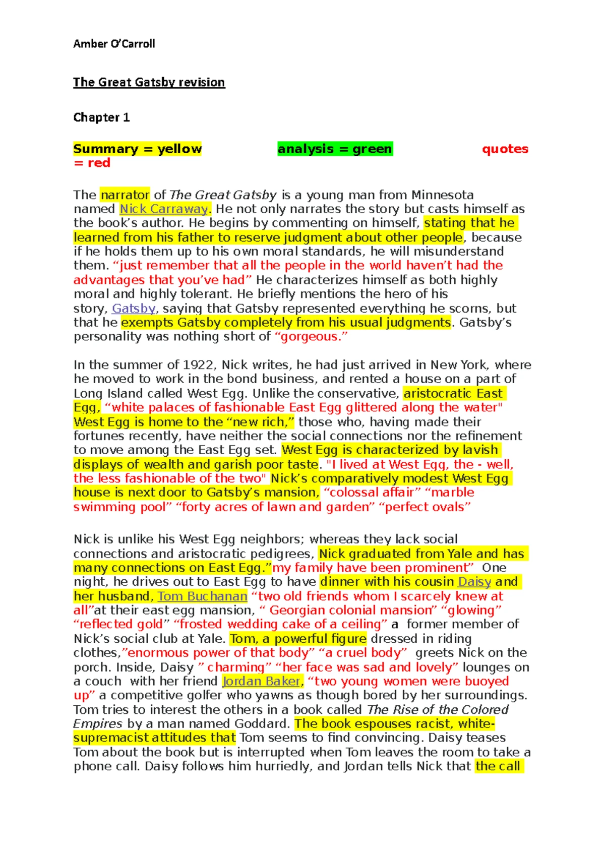 Copy of Gatsby Ch. 7 Gatsby vs. Tom - THE GREAT GATSBYChapter 7: Gatsby ...