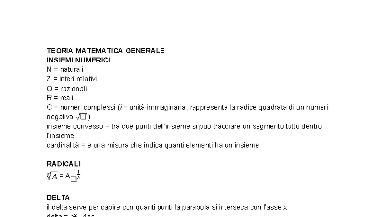 Teoria Matematica Generale: Insiemi e Funzioni (N, Z, Q, R, C) - Studocu