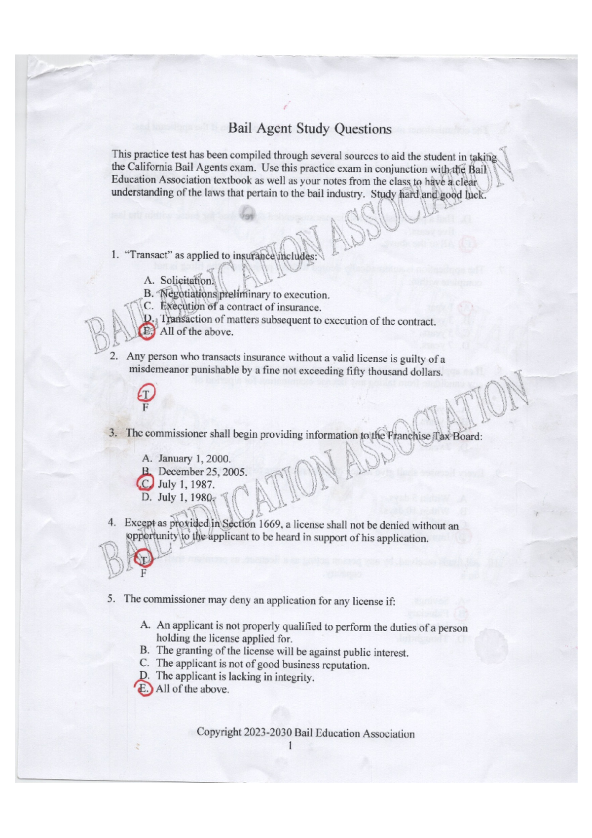 California Bail Agent Exam Practice Questions - Studocu
