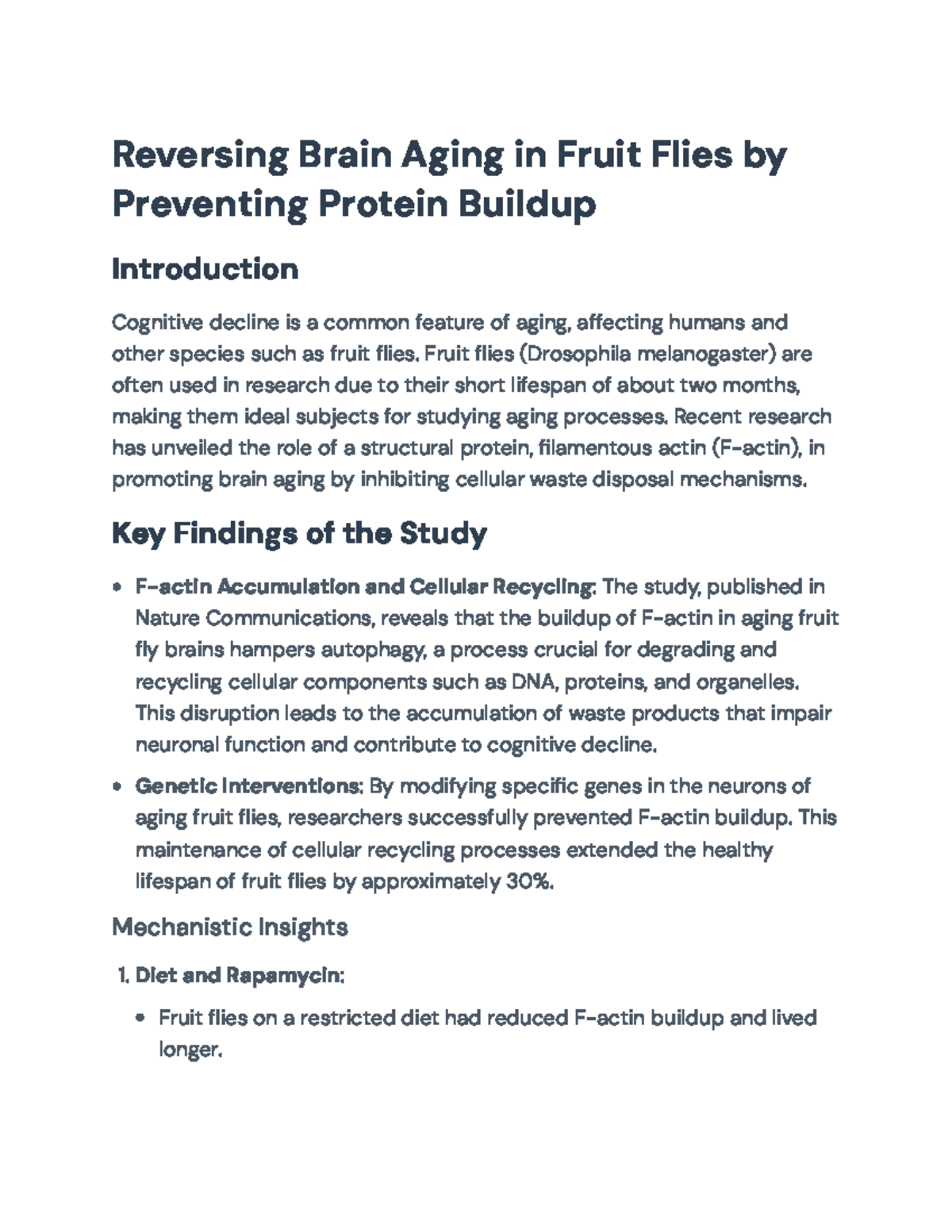 Reversing Brain Aging in Fruit Flies: Genetic Interventions and ...