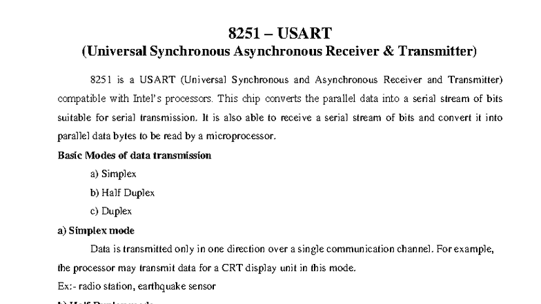 8251 USART & DMA Overview - MPMC UNIT-3 Semester Prep - Studocu