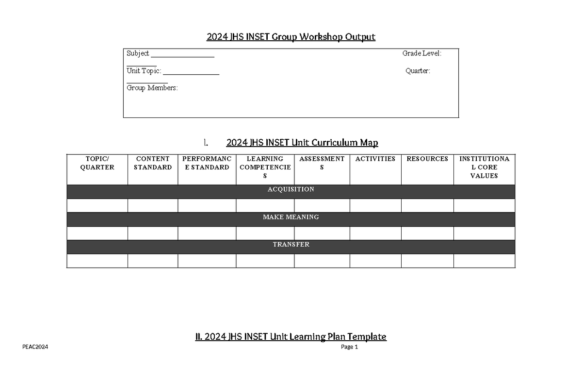 S8.2 2024 JHS INSET Unit Curriculum Map & Learning Plan Template - Studocu
