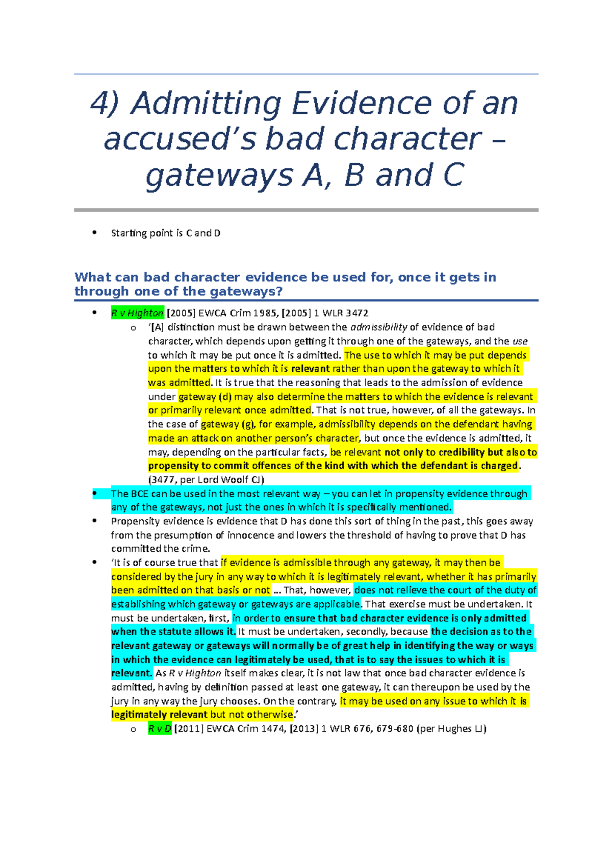 Admitting Bad Character Evidence: Exploring Gateways A, B, and C - Studocu