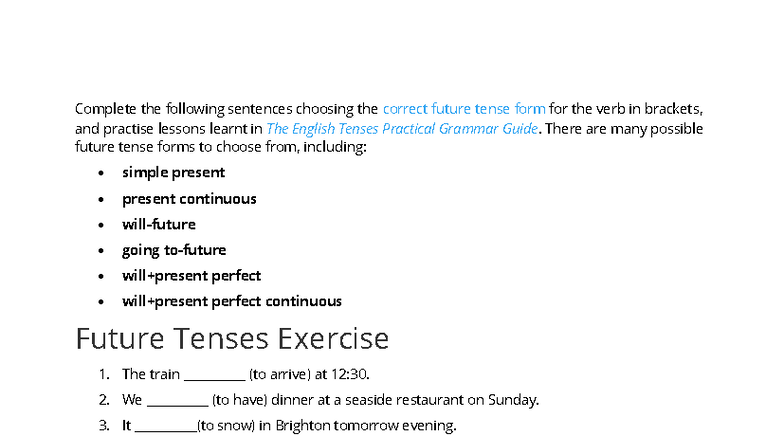 Future Tenses Review Practice: Exercises on Verb Forms - Studocu