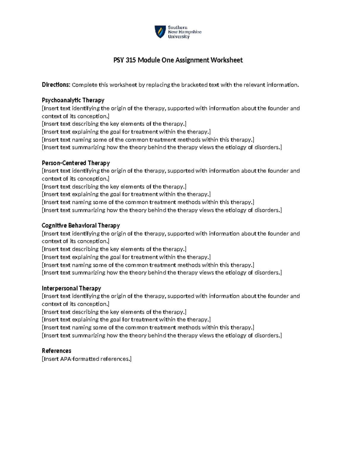 PSY 315 Module 1 Assignment: Psychoanalytic & CBT Overview - Studocu