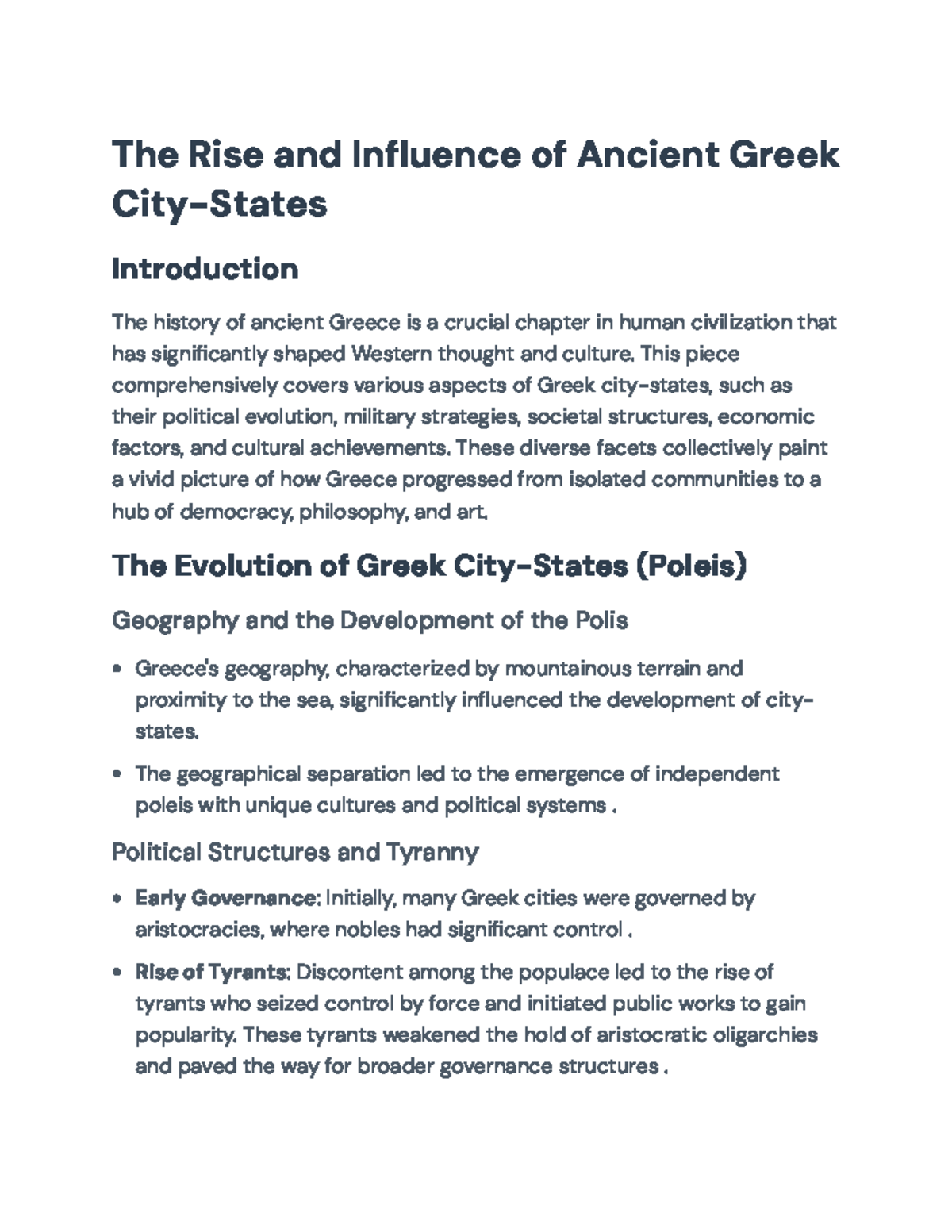 The Rise and Impact of Greek City-States: A Comprehensive Study - Studocu