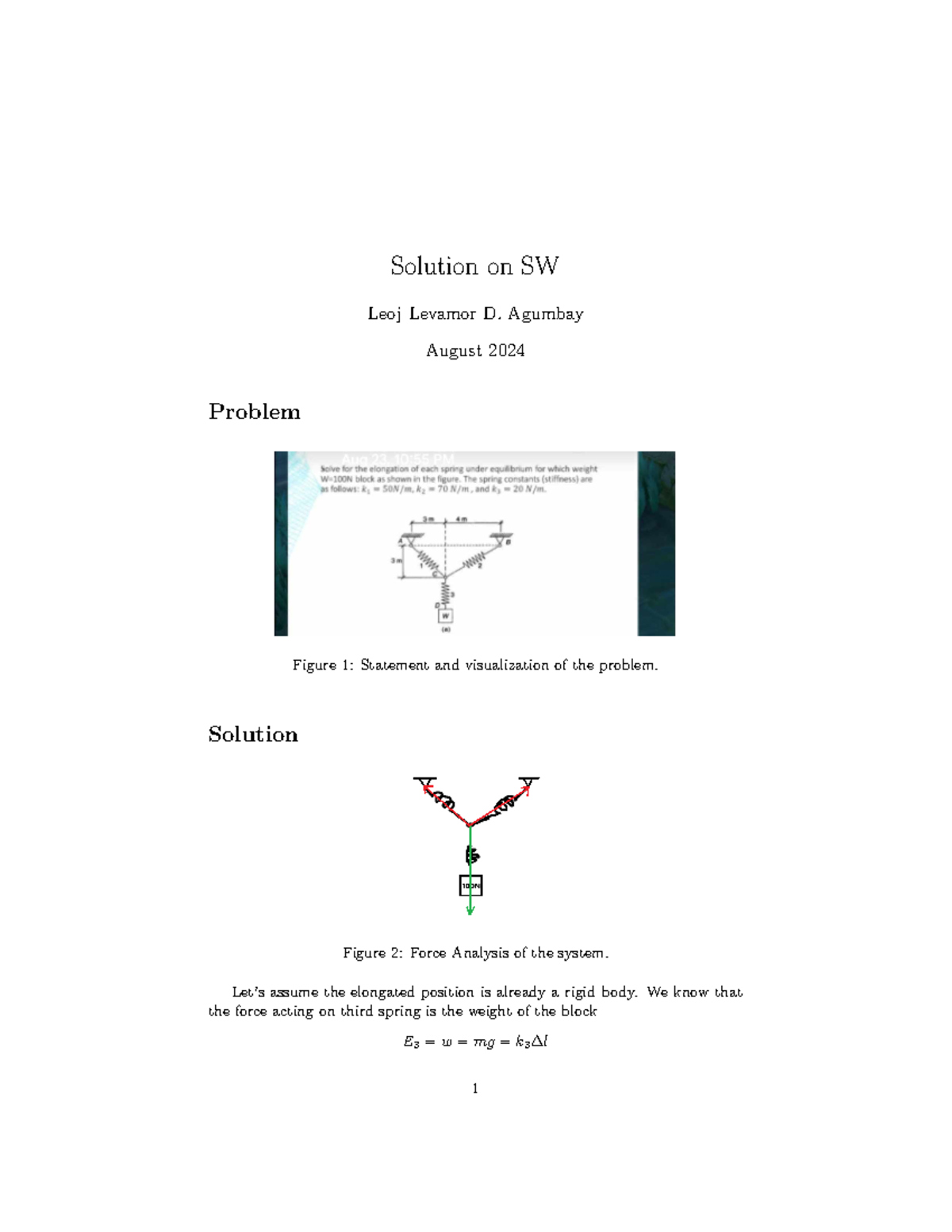 Solution on SW-1 - Physics for Engineering - Solution on SW Leoj ...