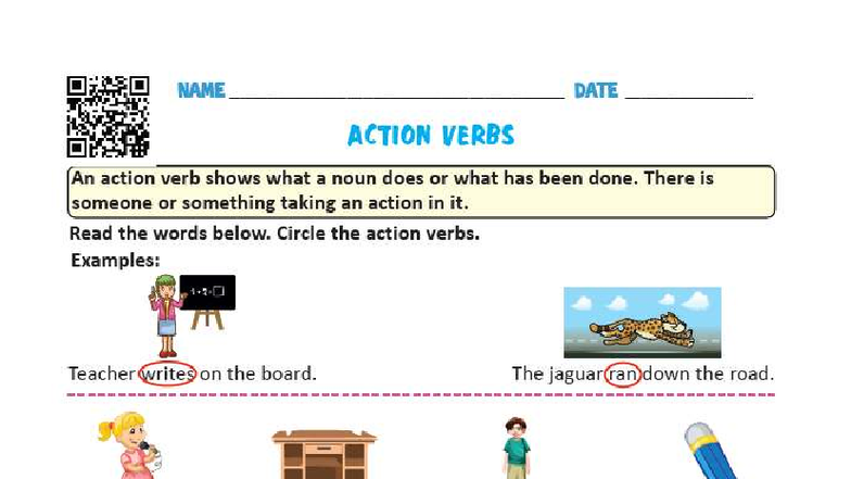 Grade 1 Action Verbs Worksheet - Studocu